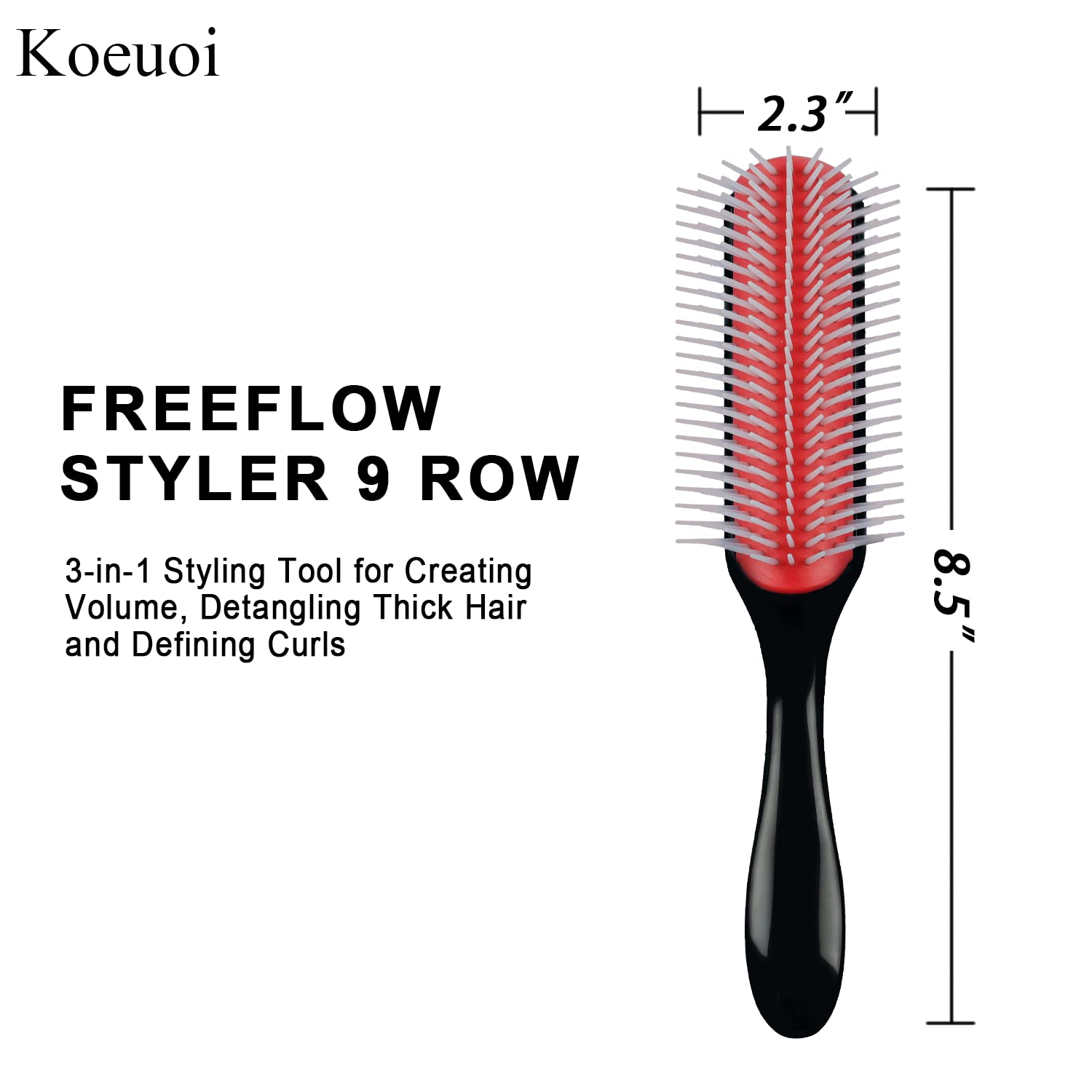 Koeuoi 9-Row Hair Brush for Curly Hair, Black Classic Styling Hairbrush