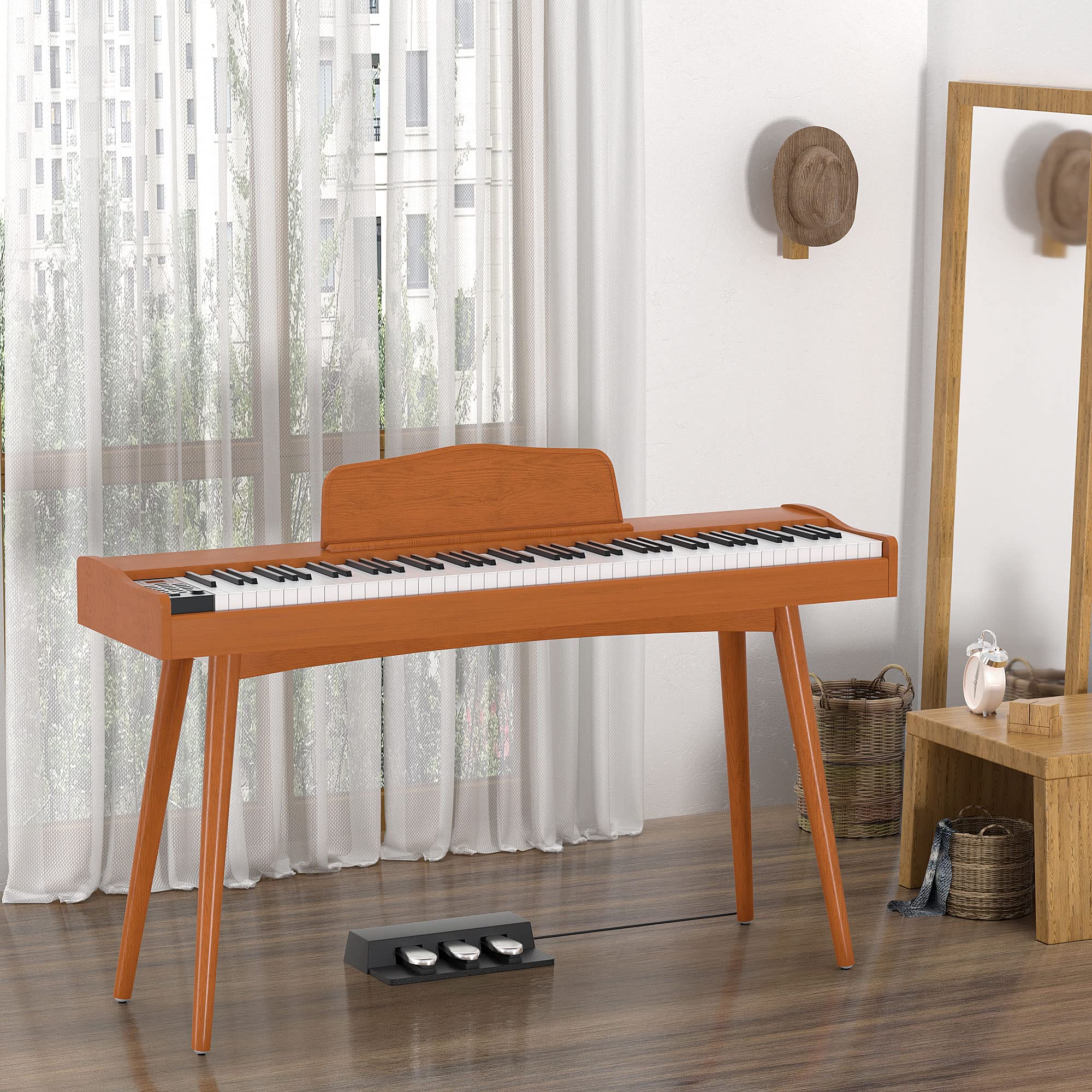 HEXANT 88- Key Digital Keyboard Piano, Hammer Full-Weighted Wooden Electric Full Size Keyboard Piano, with 3-Pedal, MIDI Connection, Multi-Functional Keyboard and Stand
