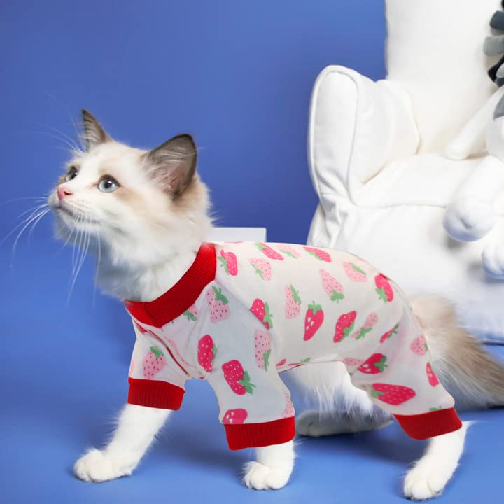 Rypet Small Dog Pajamas 2 Pack - Cute Cat Pajamas Onesie Soft Puppy Rompers Pet Jumpsuits Cozy Bodysuits for Small Dogs and Cats(Blue + Red)