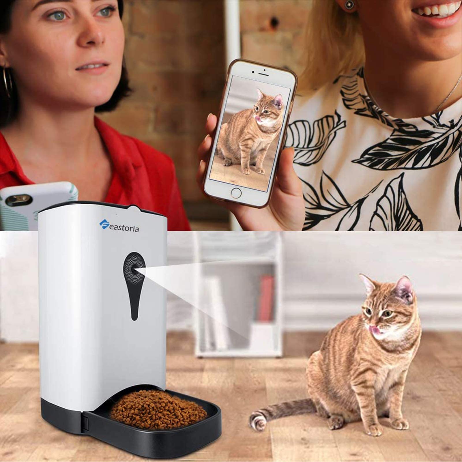 Feastoria Automatic Pet Feeder with HD Camera and 4 Meals Programmable Timer and Voice Recording for Dog and Cat