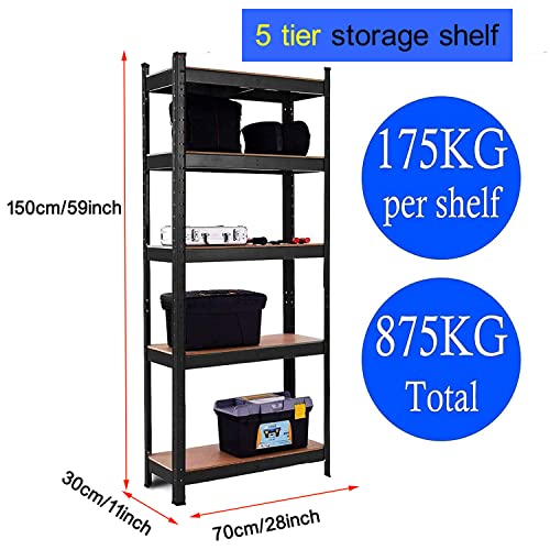 Metal Shelving Unit Adjustable Garage Storage Utility Rack Heavy Duty Shelves Organization Multipurpose Shelf Warehouse Basement Kitchen Living Room, 5-Tier, 11" D×28" W×59" H, 1 Pack