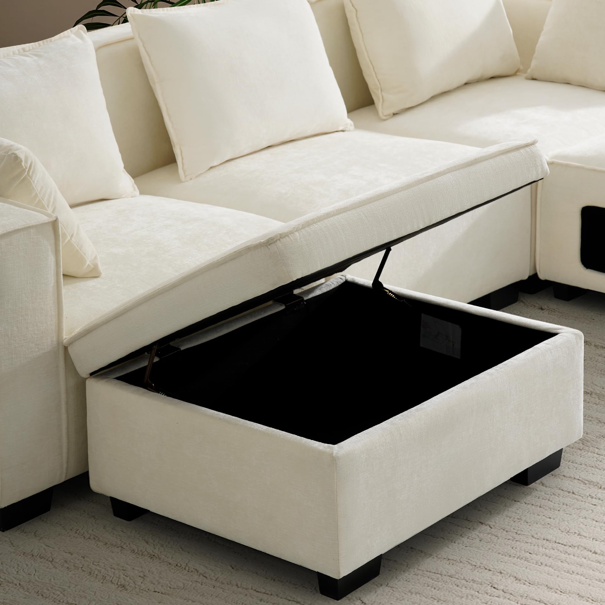 MEROUS Modular Sectional Sofa 108.6" Oversized U Shaped Sofa Couch with Storage&Cathole Ottoman 5 Seat Modern Sofa Couch for Living Room,Washable Pillow Cover (Chenille, White)