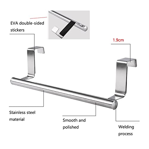 Stainless Steel Kitchen Towel Holder, Cupboard Door Towel Rack Bar Holders for Kitchen Cabinet Towel Rag Rack Over Door Towel Bar Hanger, Silver (14 inch)