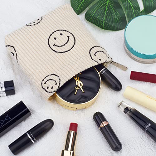LYroo Small Makeup Bag Beige Mini Makeup Zipper Pouch Corduroy Makeup Bag Small Cosmetic Bag for Purse Essentials Items Women Coin Purse Aesthetic Stuff