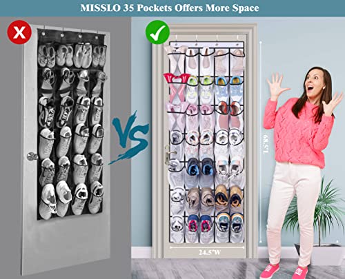 MISSLO 35 Large Pockets Over The Door Shoe Organizer Sturdy Oxford Fabric Hanging Shoe Rack for Door Mesh Closet Shoe Holder Hanger, White