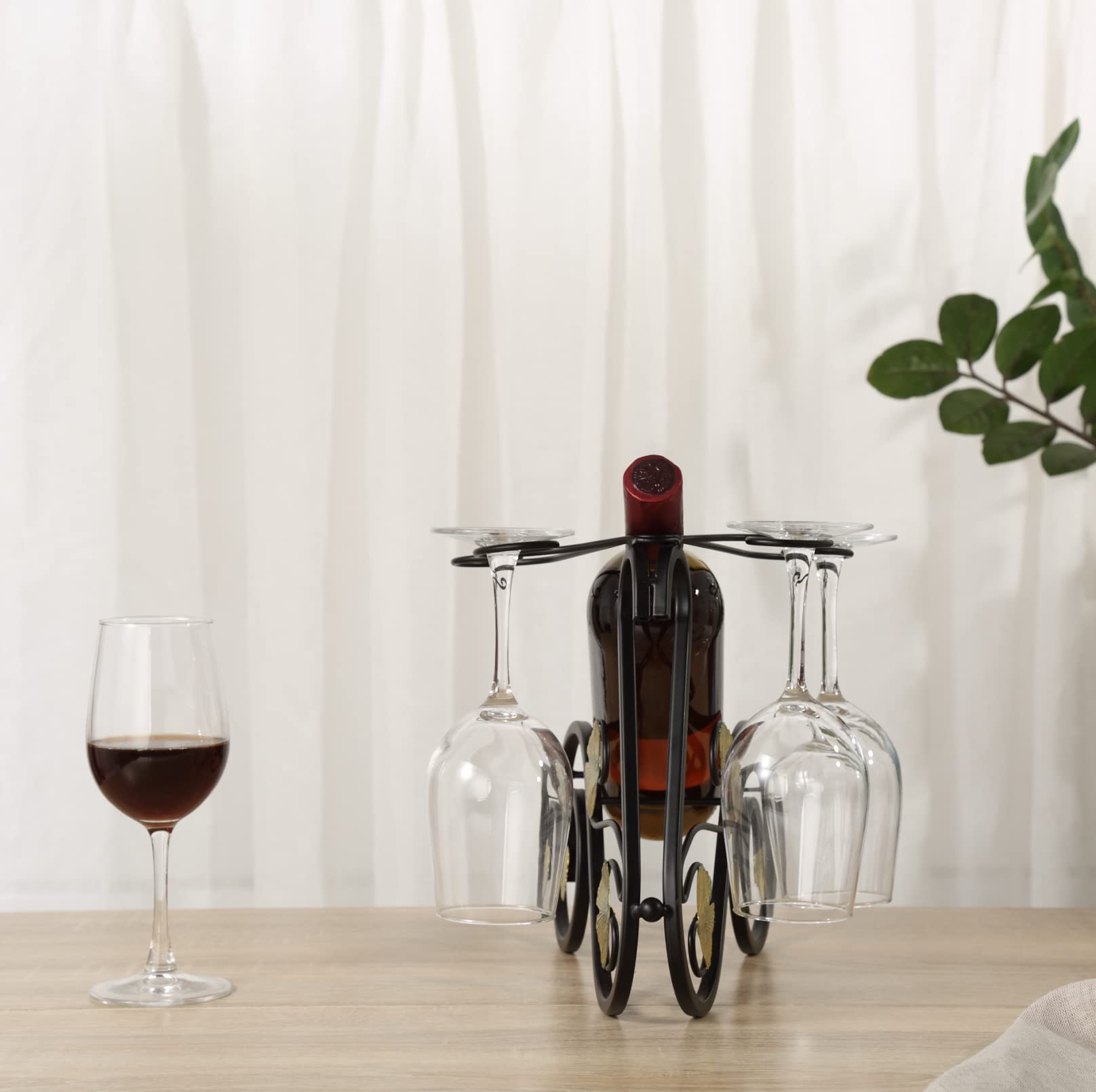 Homya Wine Rack - Under Cabinet Goblet Wine Bottle Holder Glass Storage Rack Metal Storage Rack for Easy Access and Storage of Wine Glasses Black Swan 4 Glasses + 1 Bottle