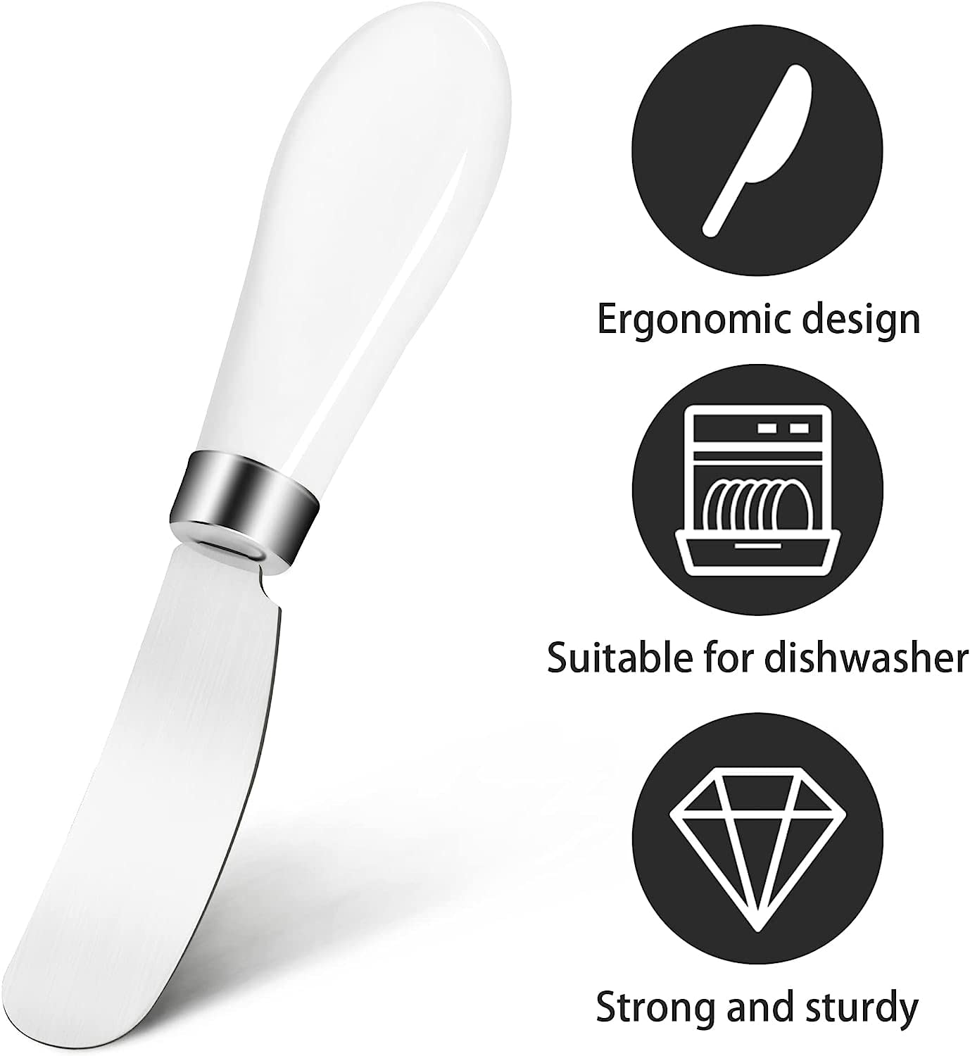 GUZE-US Butter Knife(2 Pcs), Porcelain Handle, Stainless Steel Cheese Spreader, Butter Spreader Knives Set