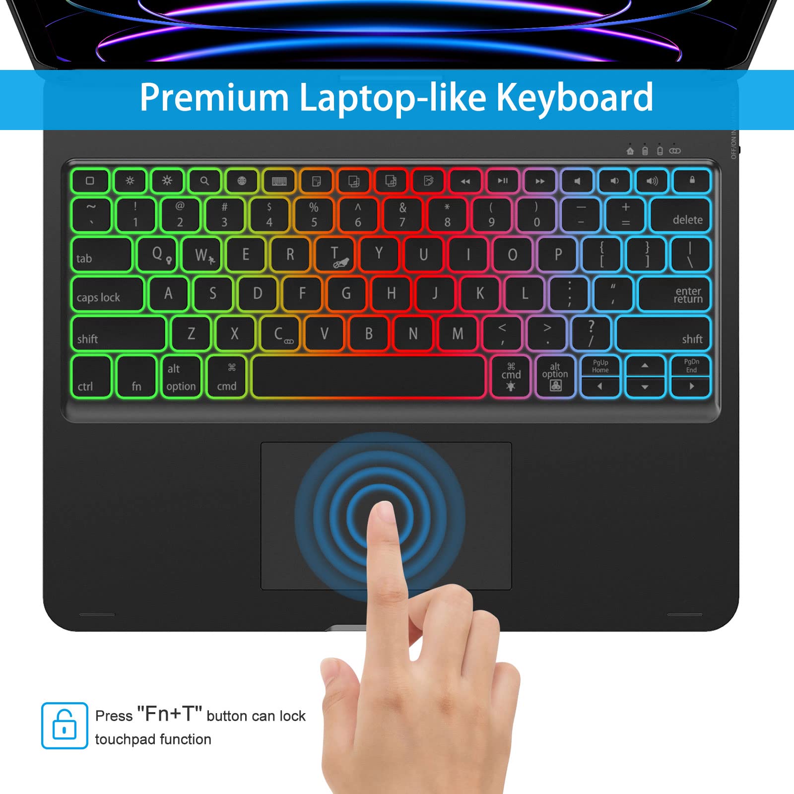KVAGO Keyboard Case for iPad Pro 12.9, Multi-Touch Trackpad Keyboard Case iPad Pro 12.9 inch 6th Generation 5th 4th 3rd Gen 2022 2021 2020-7 Color Backlight Keyboard- 360 Rotatable Case, Black