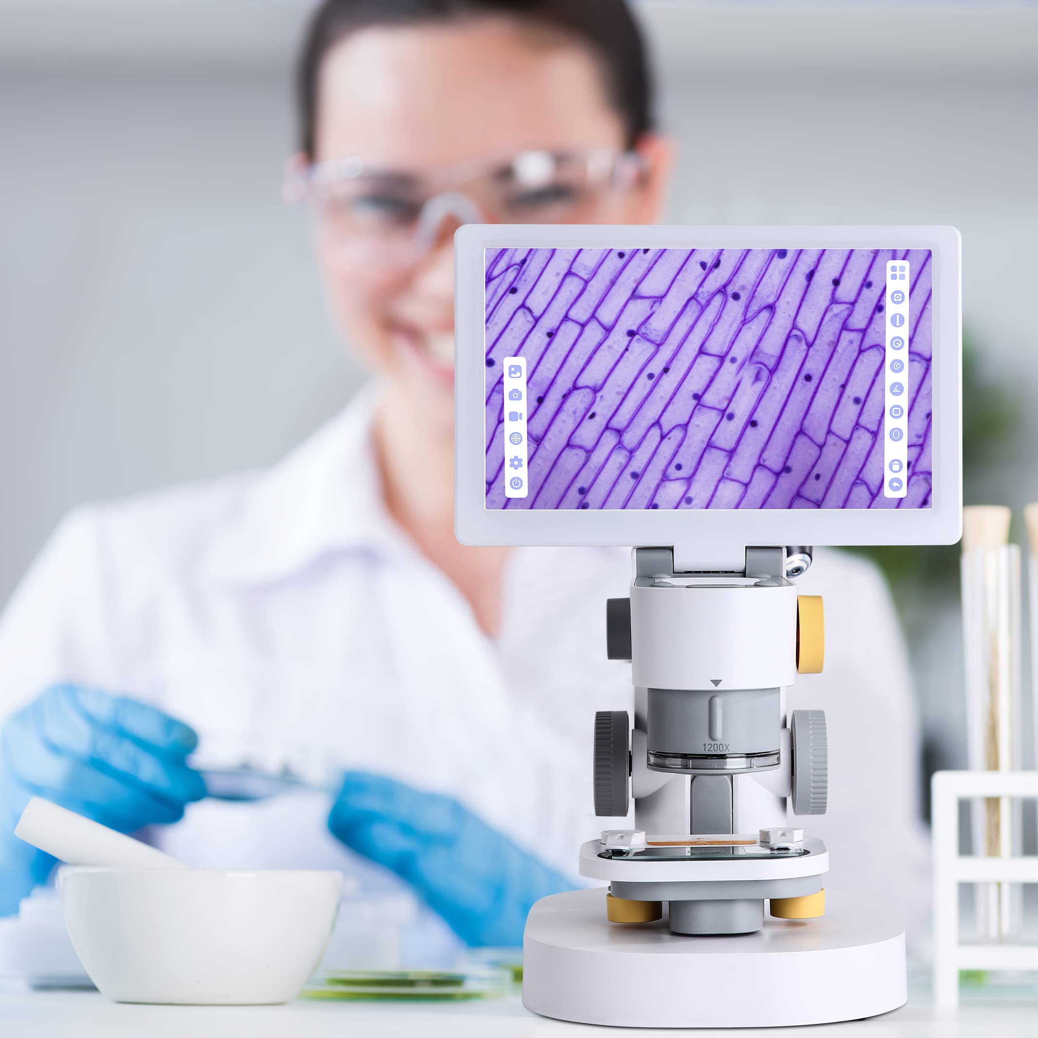 Koolertron 9 inch LCD Digital Microscope,12MP 1200X Magnification IPS Touch Microscope,Image Editable STEM Microscope,with Mobile Platform,Mouse Can Be Connected,Microscope for Coins/Plant/Rock