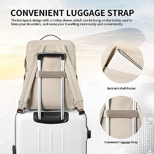 GOLF SUPAGS Stylish Laptop Backpack for Women Airline Approved Perfect for Work College and Travel Multi-Functional Casual Daypack Fits 15.6 Inch Notebook (Apricot)