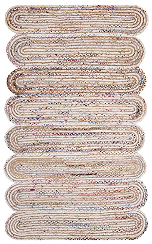 SAFAVIEH Cape Cod Collection Accent Rug - 4' x 6', Ivory & Multi, Handmade Braided Jute & Cotton, Ideal for High Traffic Areas in Entryway, Living Room, Bedroom (CAP208A)