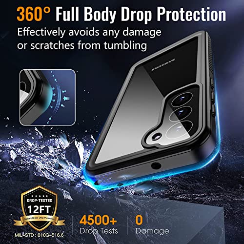 Oterkin for Samsung Galaxy S23 Case Waterproof, Galaxy S23 Case with Built-in Screen Protector [Support Fingerprint Unlock][360°Full Body Protection][12FT Military Grade] Rugged S23 Phone Case (Black)