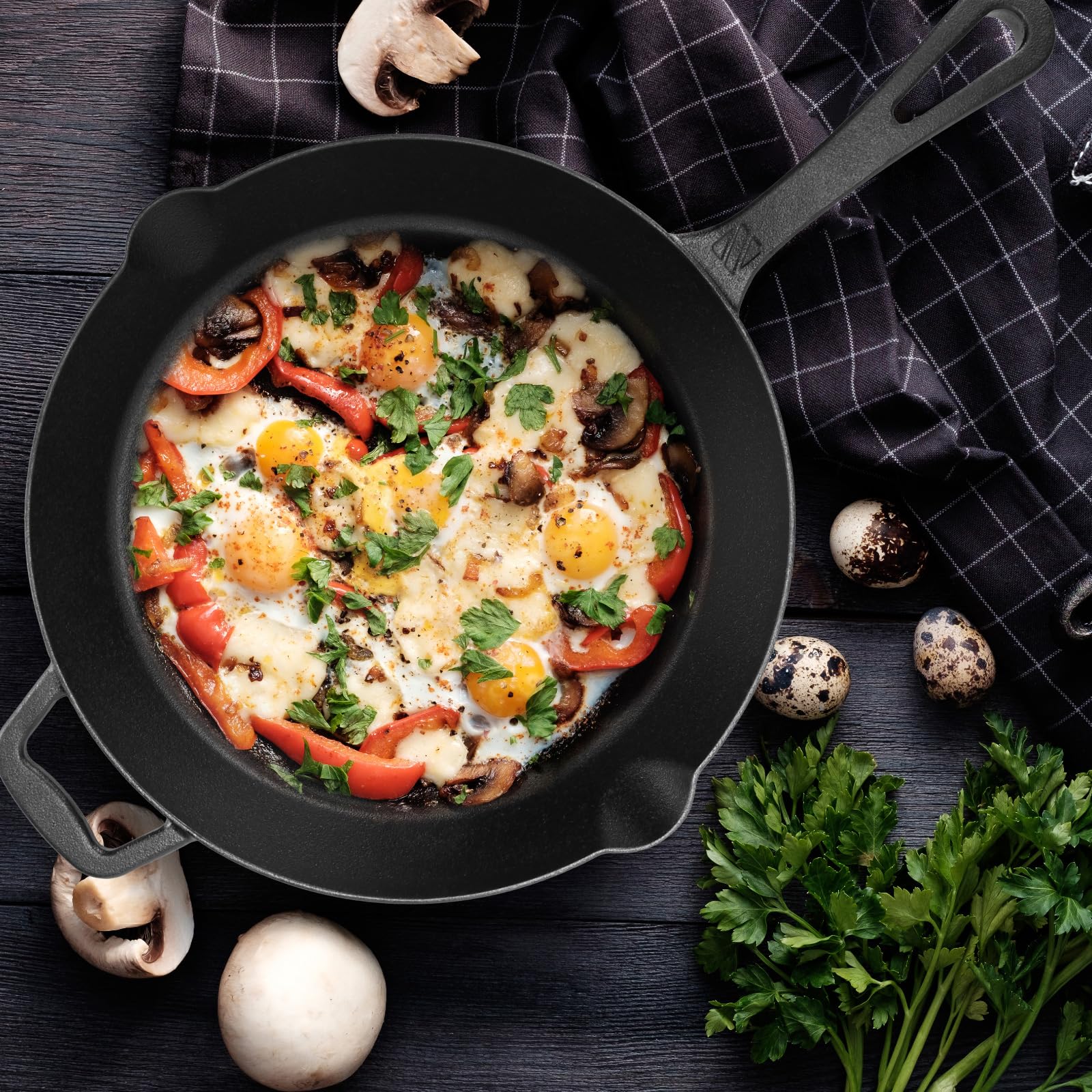 Northriver Casting 12 Inch Long Handle Cast Iron Skillet with Glass Lid, 6.37lbs