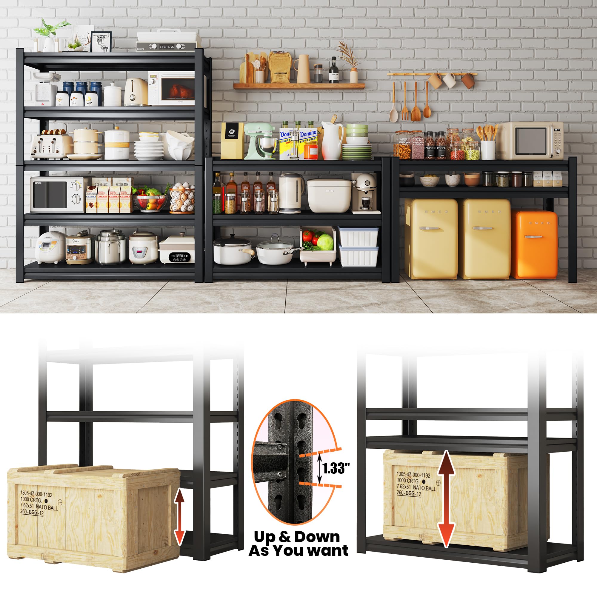 LLIIFFEE Storage Shelves 2000LBS Heavy Duty Garage Shelving Adjustable 5 Tier Metal Shelving Unit Industrial Utility Rack for Garage Storage, Basement, Warehouse Organization (15.7" D*35.4" W*72" H)