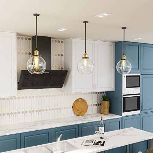 Frideko Glass Pendant Light - 7.9 inches Globe Pendant Light, Modern Pendant Lighting for Kitchen Island,Clear Glass Kitchen hanging Light, Pendant Lights Kitchen Island, Ceiling light for Dining Room