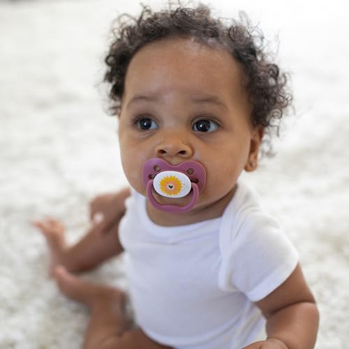 Dr. Brown's Advantage Baby Pacifier, Fully Symmetrical Soother with Soft Silicone Bulb, 0-6m, BPA Free, Lavender Love, 2 Pack (Style May Vary)