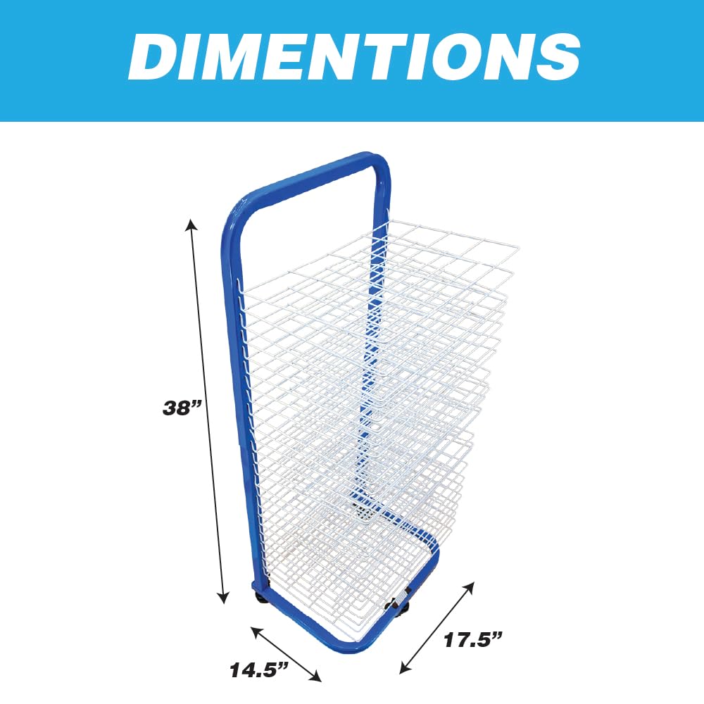 LAUCO Art Drying Rack for Art Studios & Classrooms, 25-Removable Shelf Mobile, Painting Drying Rack with Wheels - Stack Rack for Painting, Drawings, and More (1 Pack)