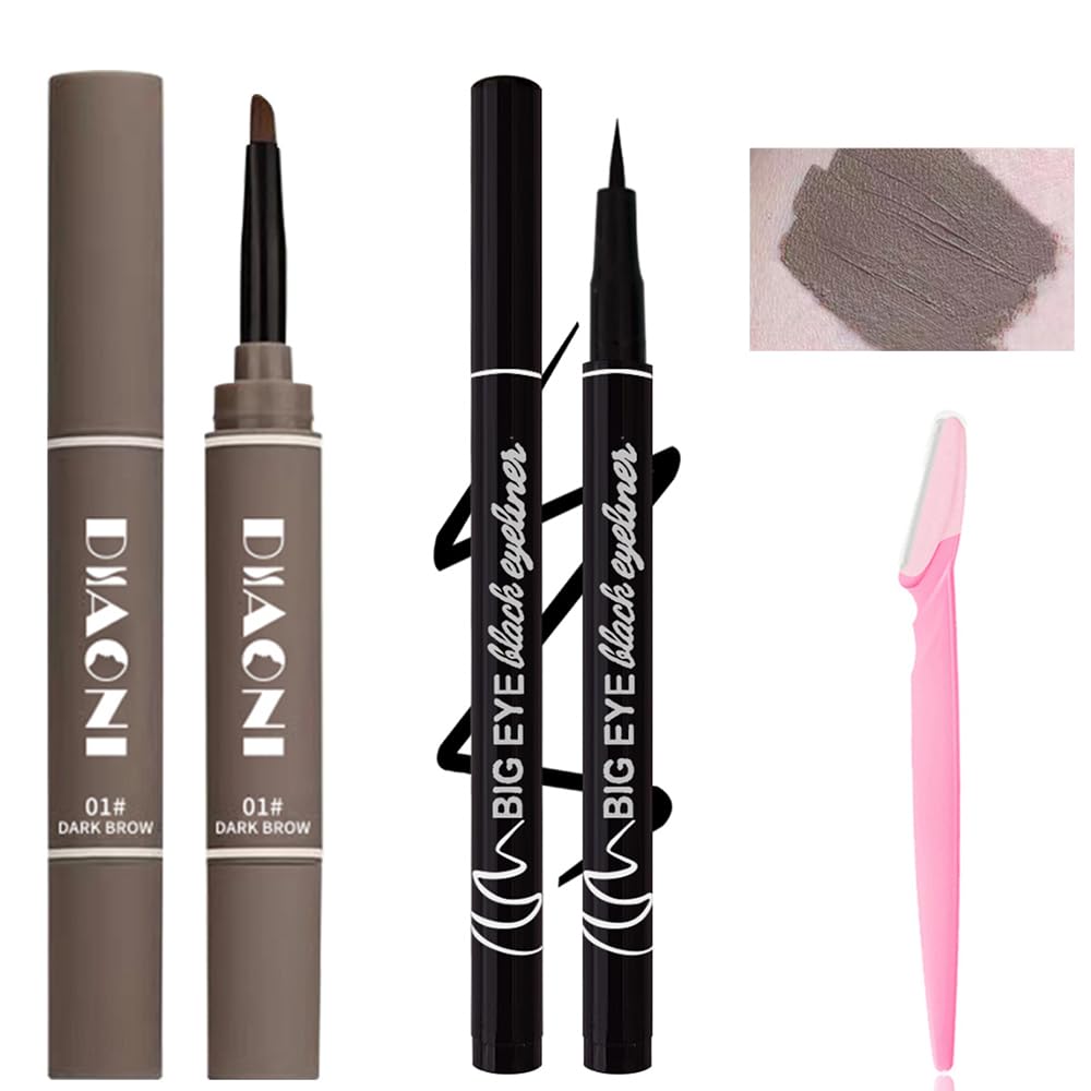 Eyebrow Cream Powder, With Eyeliner pencil,Eyebrow knife,Long Lasting Waterproof and Smudgeproof Natural Looking Brows (Dark Brown)