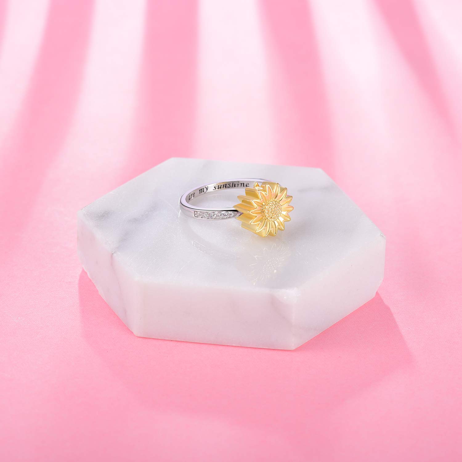 Fookduoduo Sunflower Cremation Ring for Ashes - 925 Sterling Silver Jewelry Adjustable You are My Sunshine Urn Ring Daisy Memorial Keepsake Locket for Women Human Ash (7)