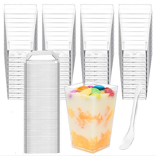 Monrocco 50 Pack 5 oz Plastic Dessert Cups with Lids and Spoons, Mini Parfait Cups with Lids Pudding Cups for Party, Clear Mini Dessert Cups with Spoons Yogurt Dessert Shooter Cups for Pudding