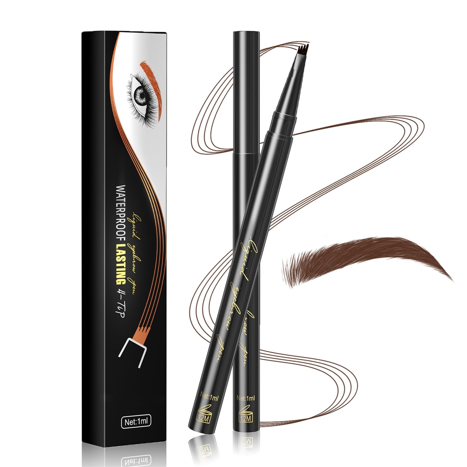 Eyebrow Pencil For Eye Makeup - Microblading Waterproof Eyebrow Pen, Liquid Brow Pencil With 4 Micro-Fork Tip, Long-Lasting Smudgeproof Create Natural Eyebrow Hair Stays on All Day (Dark Brown)