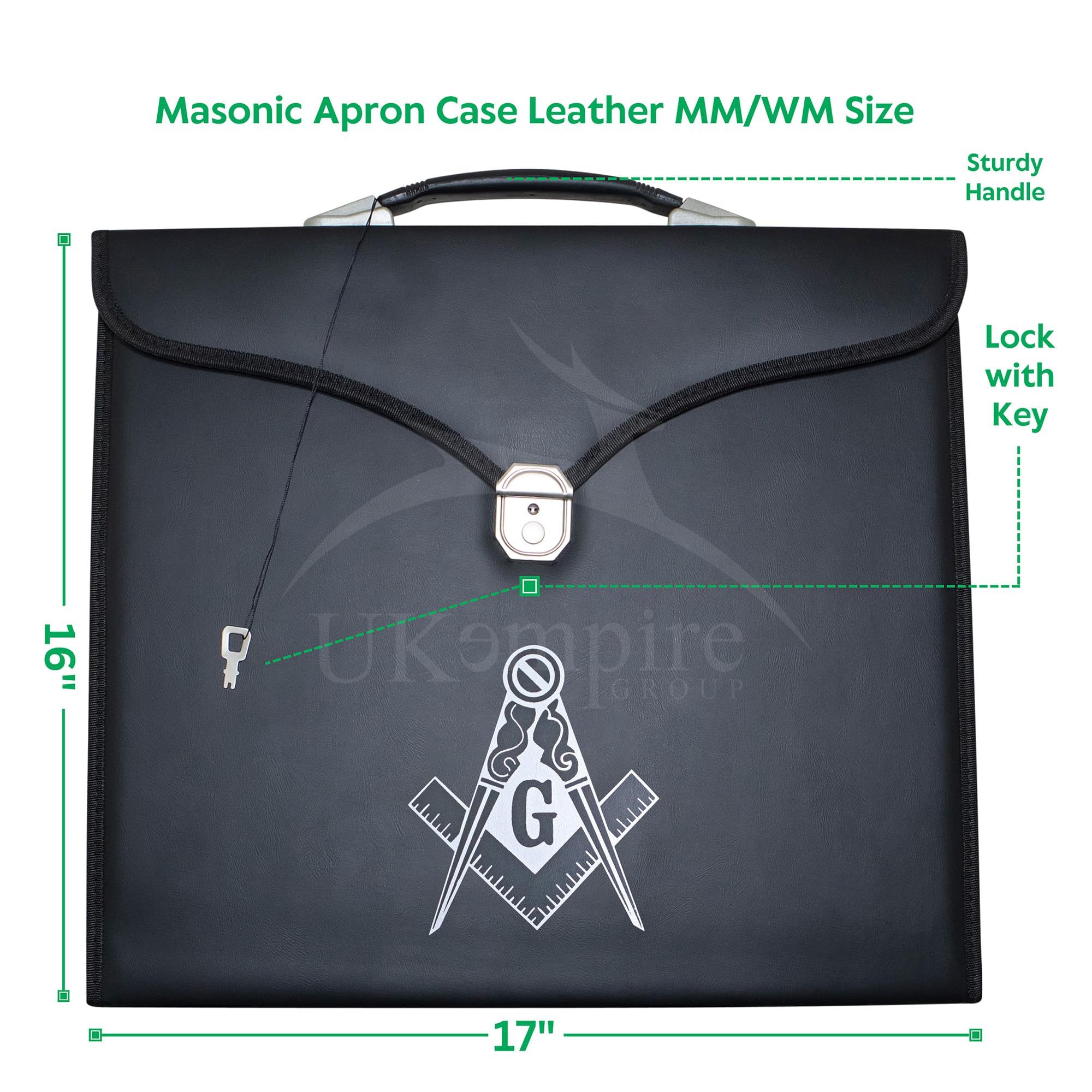 Masonic Apron Case Leather Master Mason (Printed) MM, Provincial Size | Freemason Carrying Bags (Gold)