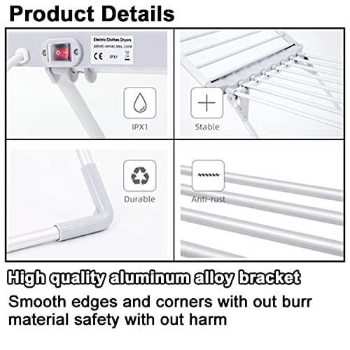 PHASFBJ Foldable 45-55℃ Constant Temperature Electric Heated Drier Clothes Airer Hanger Shoes Drying Rack with Waterproof Power Switch for Laundry Room School