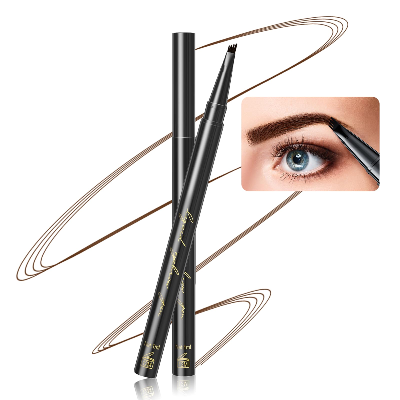 Eyebrow Pencil Eyebrow Microblading Pen, Eye Makeup Eyebrow Pen Long-Lasting Waterproof Micro 4 Point Brow Pen Lift & Snatch Eyebrow Makeup for Perfect Brows (Dark Brown)