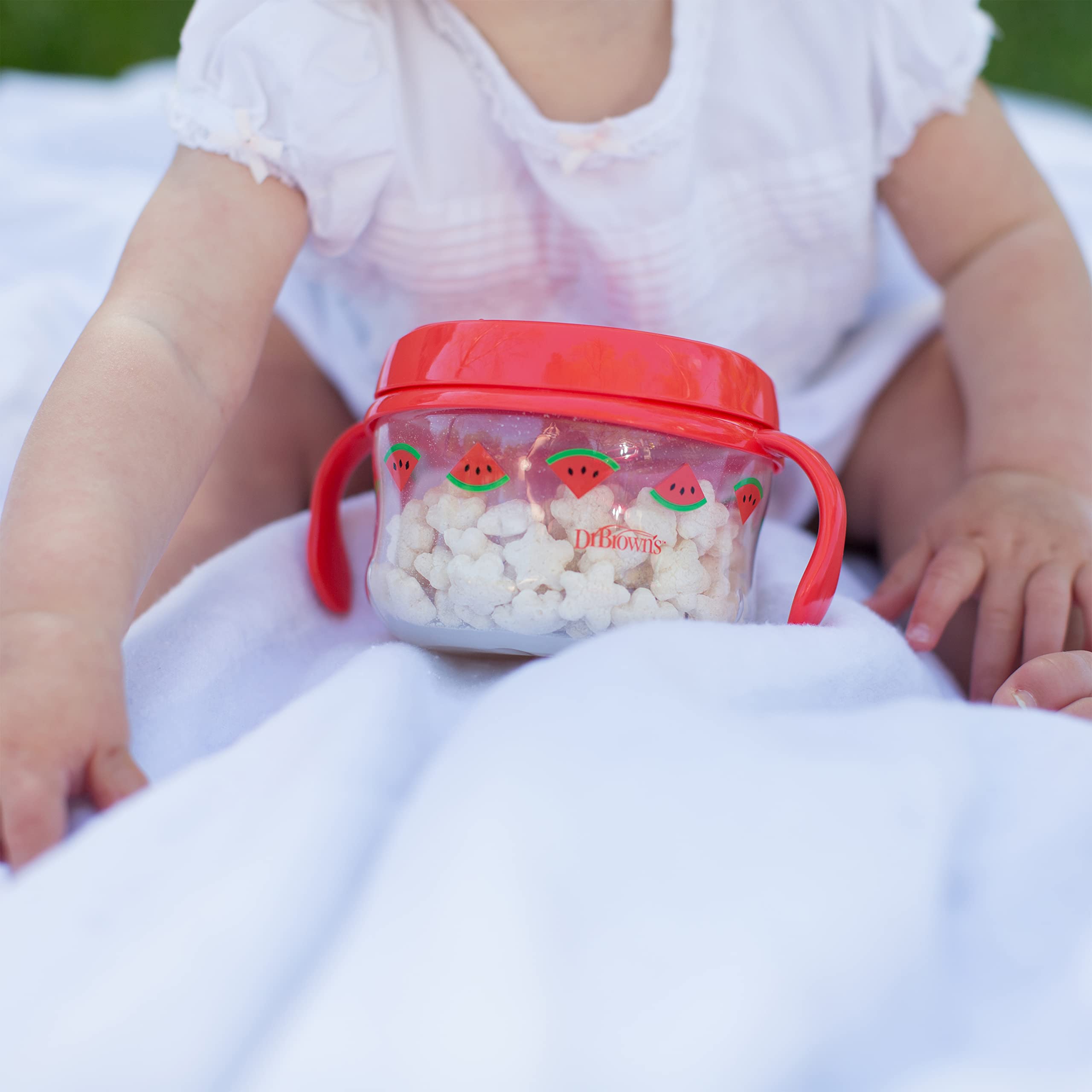 Dr. Brown's Toddler Snack Cups with Lids and Handles, BPA Free - Red & Yellow - 2-Pack