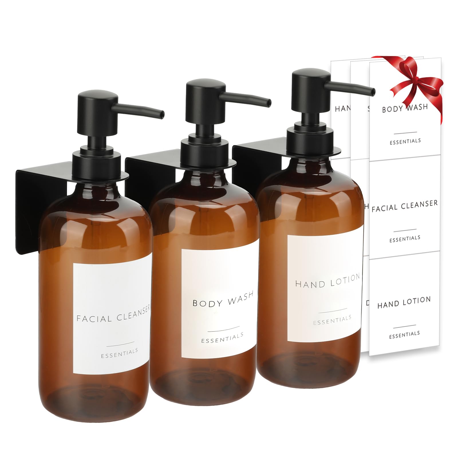 Nellyke Shampoo and Conditioner Dispenser for Shower, 21oz Set of 3 Brown Shower Soap Dispenser Wall Mounted No Drill Shampoo Bottles for Bathroom