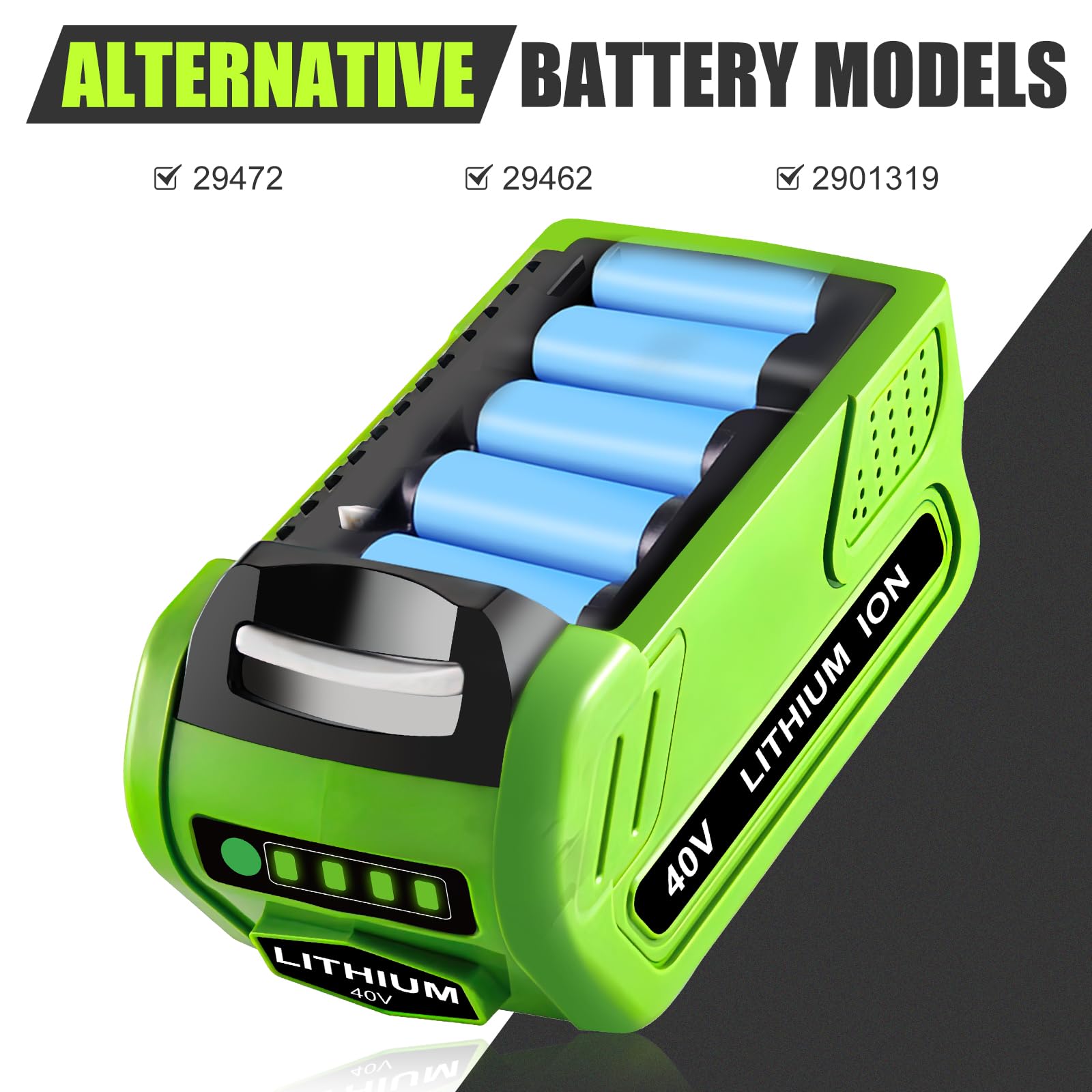 Replacement Battery for Greenworks 40V Battery 29472 29462 29252 20202 22262 25312 21242 Lithium Battery Compatible with GreenWorks G-MAX 40 Volt Cordless ChainsawTools 【 40V 6000mAh】 (Green)