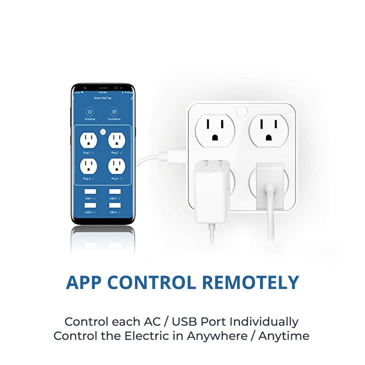 Wireless Wall Tap Smart Plug,Surge Protector, 4 Outlet Extender with 4 USB Charging Ports, Compatible with Alexa Google Assistant, no Hub Required (4 Outlets,4 USB Ports), ETL Certification