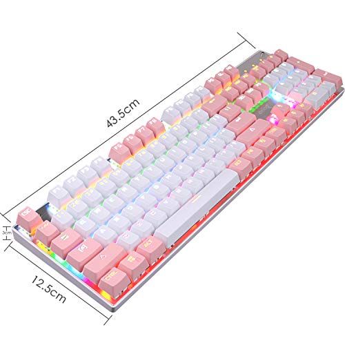 FELICON RGB LED Backlit Wired Mechanical Gaming Keyboard,Metal Panle Dustproof Suspended Keycap Keyboard,for Mac Laptop PC Game and Work (Pink)