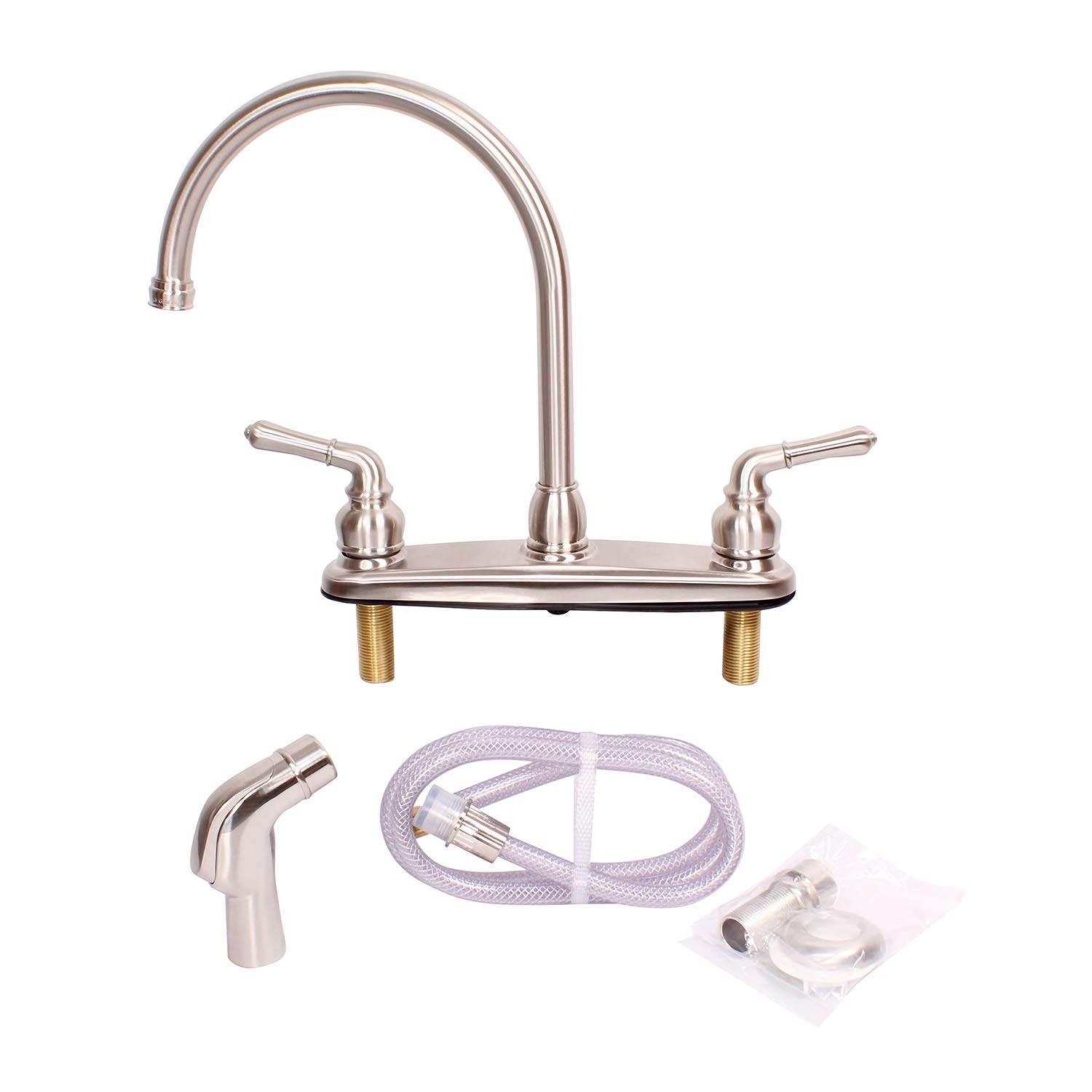 Empire Faucets RV Brushed Nickel Gooseneck Kitchen Faucet Head Replacement with Teapot Handles and Stand Alone Sprayer
