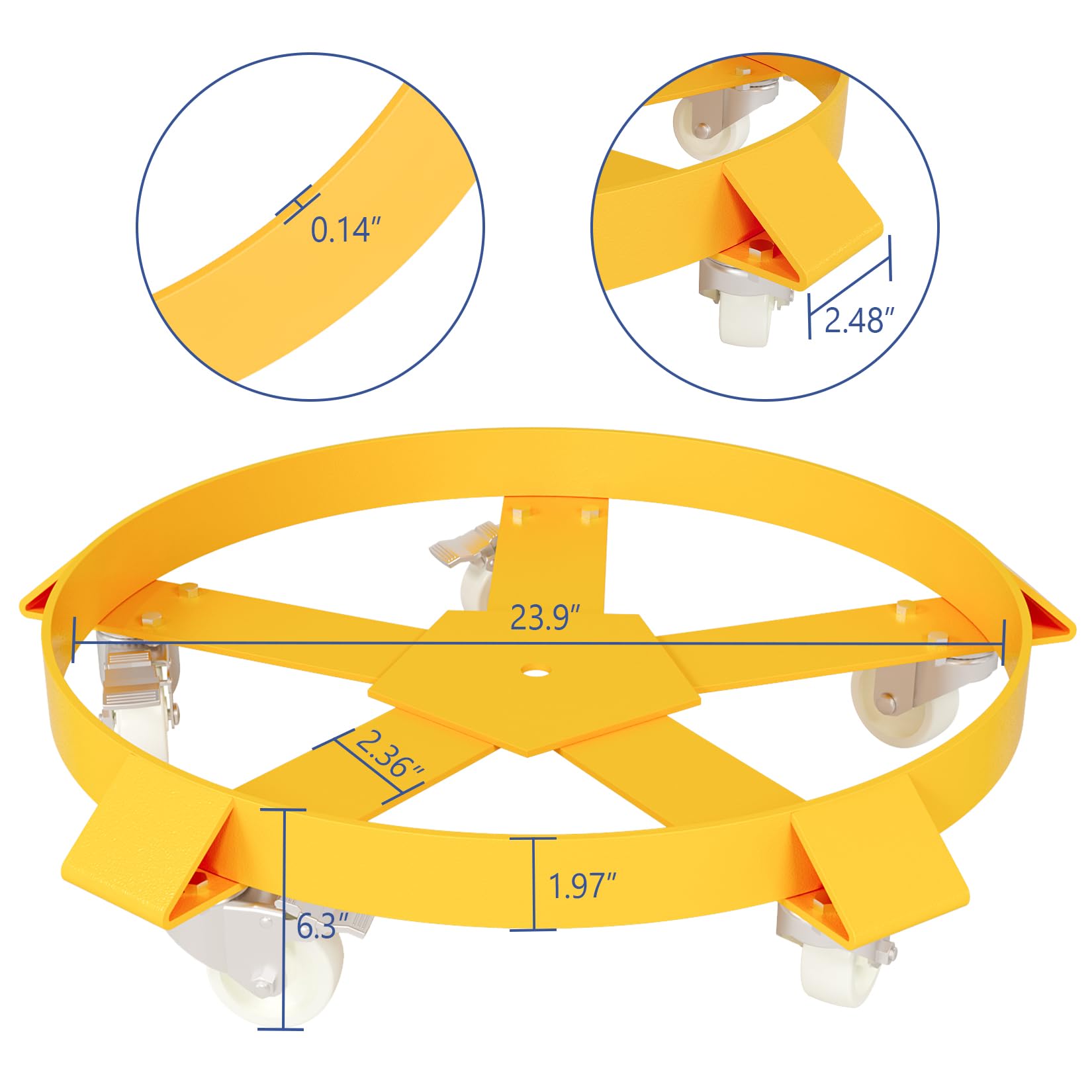 Extra Heavy Duty 55 Gallon Drum Dolly Dollies Swivel Casters Steel Frame Non Tip 1250 lbs 5 Wheel