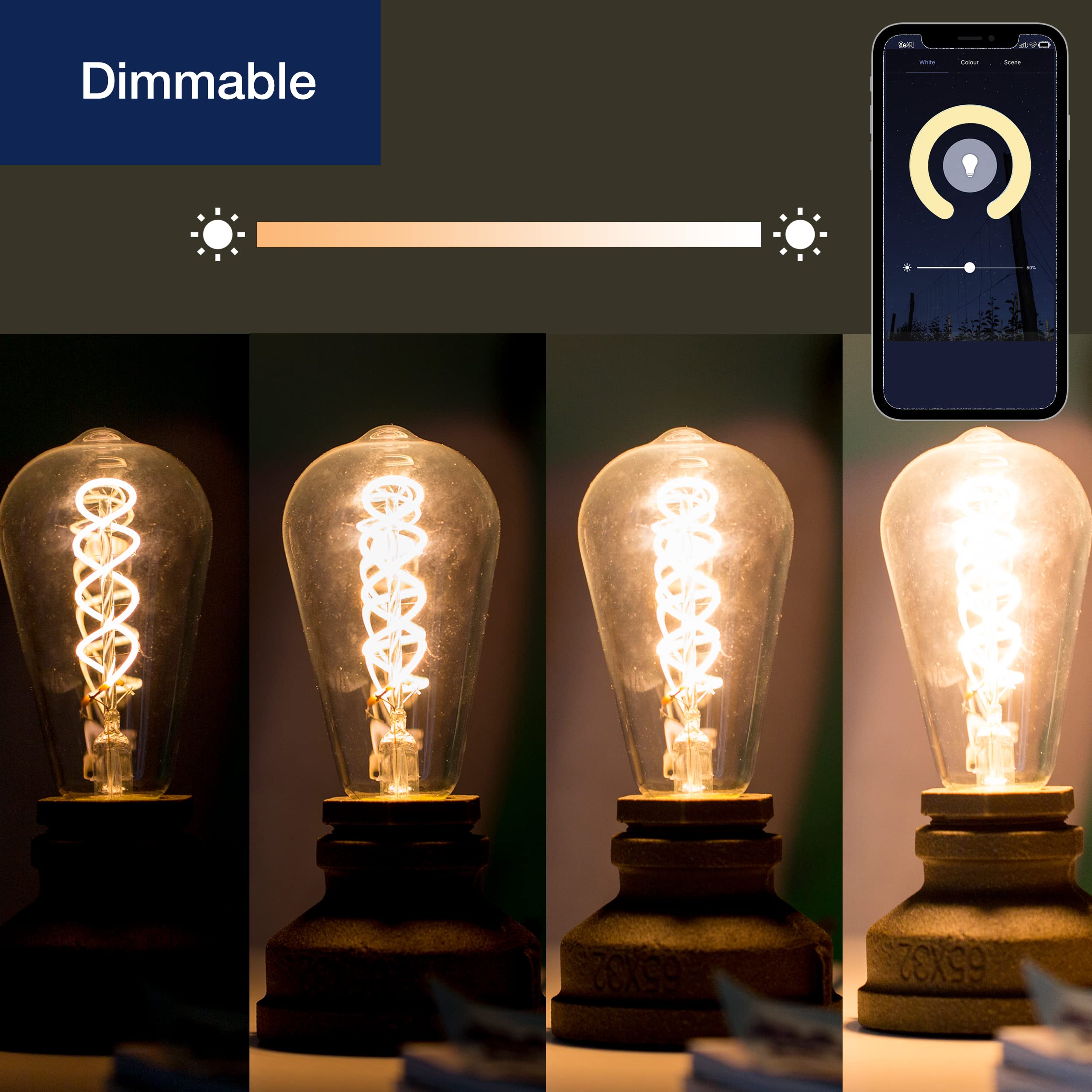 FLSNT Smart Edison Bulbs, LED 2.4G WiFi Filament Light Bulb, Warm White (2200K), Compatible with Alexa or Google Home Assistant by Smart Life APP, ST19, 60W Equivalent, E26 Base, 2 Pack
