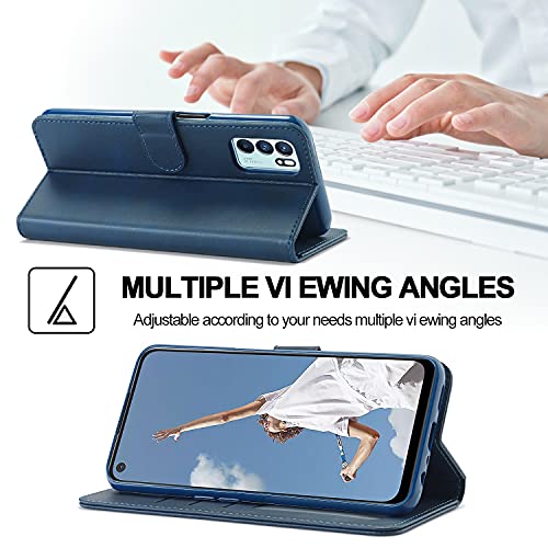 Phone Flip Case Compatible with OPPO Reno 6Pro 5G PU Leather Wallet Case,with Card Slot [Stand Feature] Magnetic Closure Protective TPU Shockproof Flip Cover Case phone protection ( Color : BLUE )