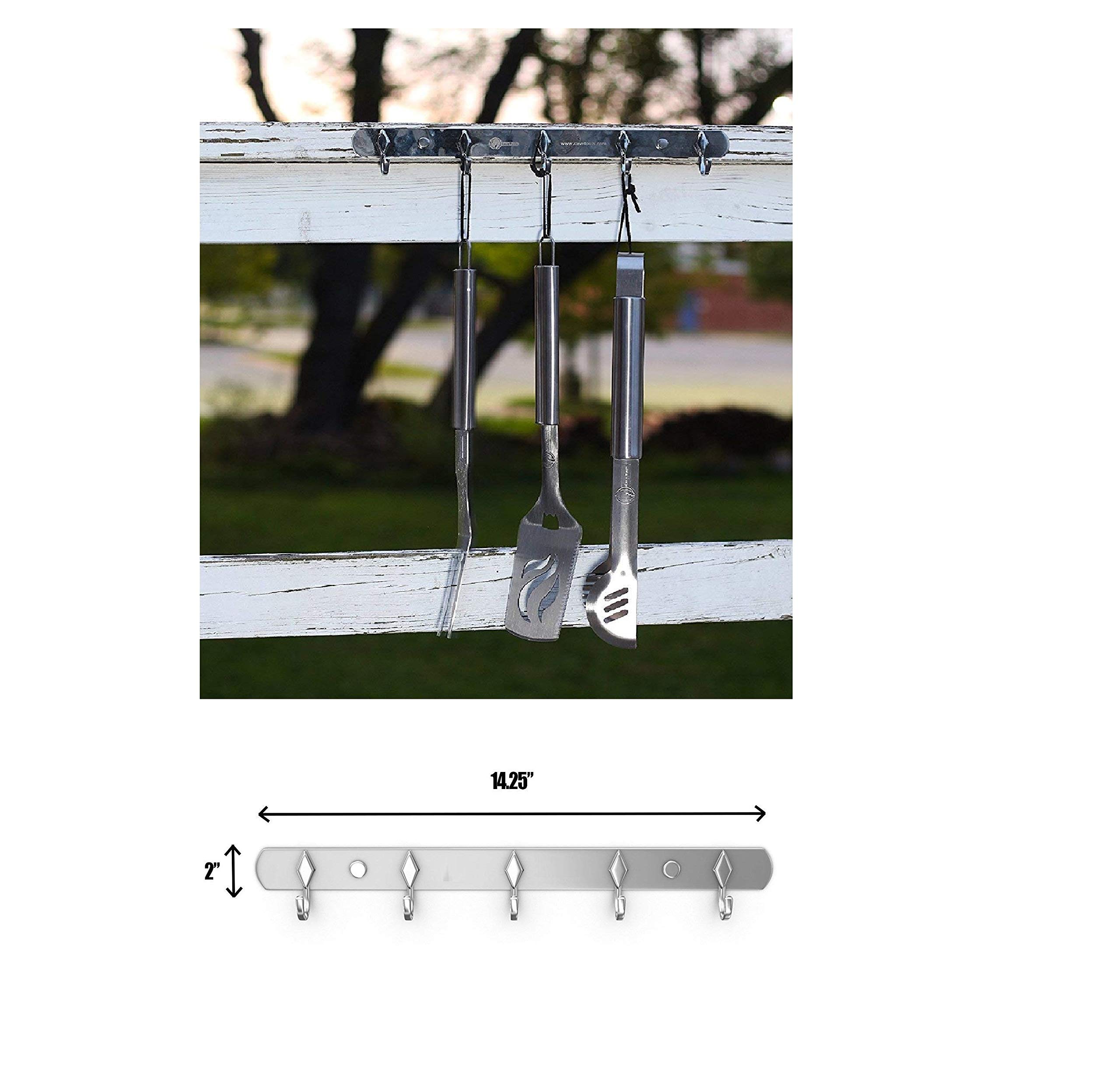 Professional Wall Mount Hook Rack for Barbecue BBQ Utensils Coats Pots Bathroom Towels 5 Hooks Rail for Hanging-Heavy Duty Stainless Steel