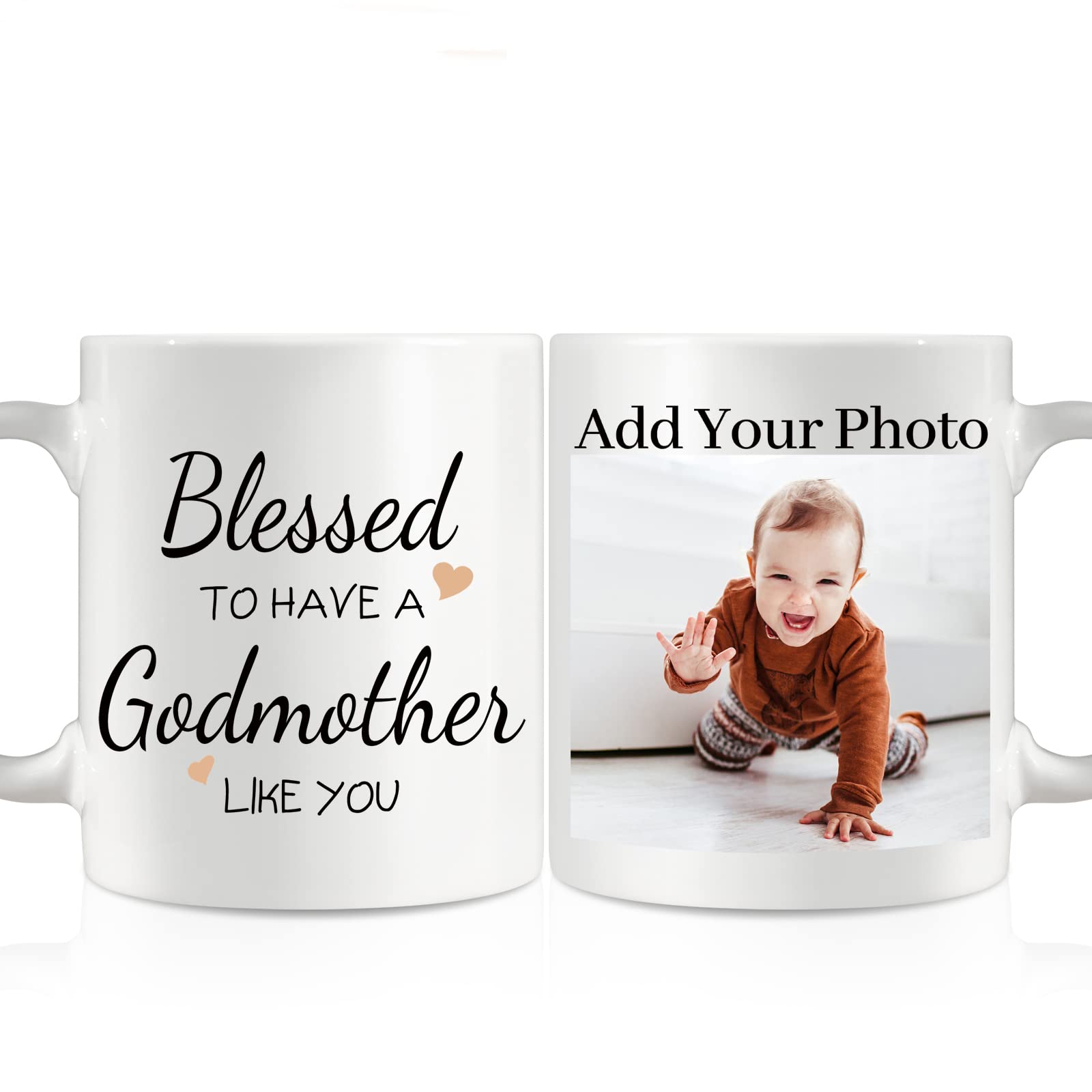Godmother Gifts from Godchild, Personalized Godmother Mug with Baby Photo Text，Mothers Day Birthday Gifts for Godmom - Custom Godmother Proposal Gift