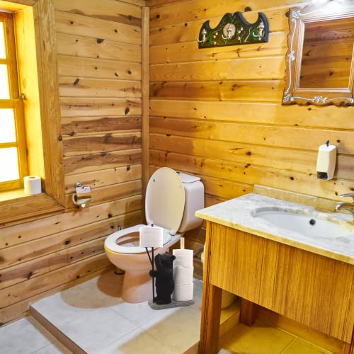 Sitting Stinky Bear Toilet Paper Holder with Storage, Freestanding Bathroom Decoration, Rustic Cabin Décor, 18.5 Inches
