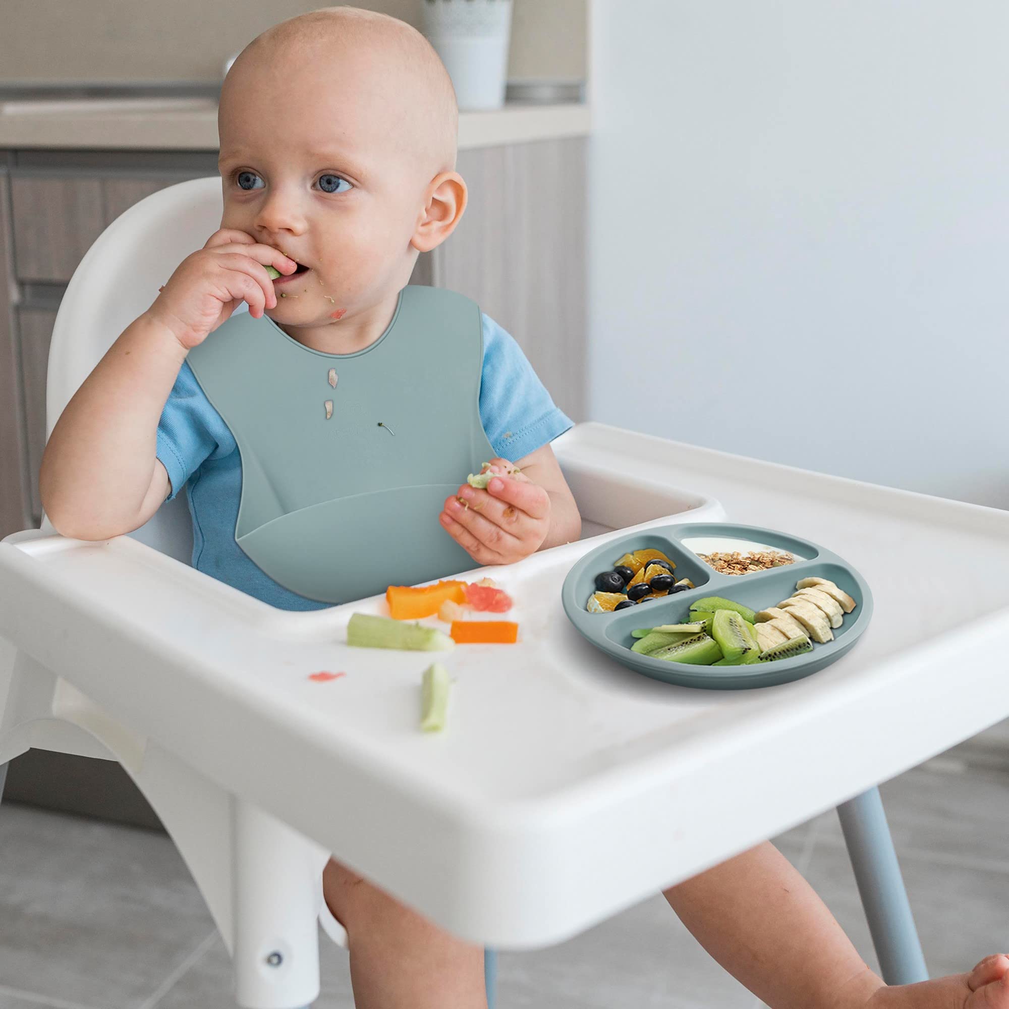 Made By Mommy Baby Led Weaning Supplies - Complete Baby Feeding Set (10 Pcs) | Suction Bowl, Snack Cup, 2 Sets of Easy Using Utensils, Bib, Sippy Straw Cup, 3 Portion Suction Plate