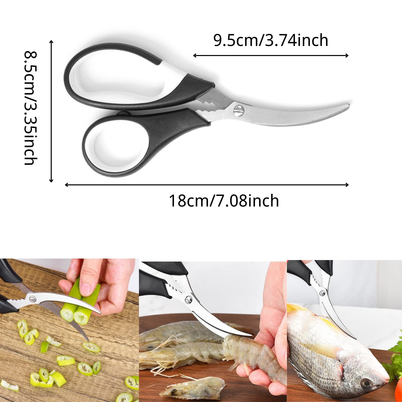 Kitchen Seafood Scissors, LOCEAST 4Pcs Stainless Steel Seafood Scissors, Kitchen Seafood Scissors for Crab Legs Lobster Shrimp Scissors Fish Scissors Seafood Crab Legs (Black and White)