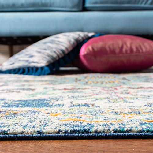 SAFAVIEH Madison Collection Area Rug - 10' x 14', Navy & Grey, Boho Chic Medallion Distressed Design, Non-Shedding & Easy Care, Ideal for High Traffic Areas in Living Room, Bedroom (MAD452M)