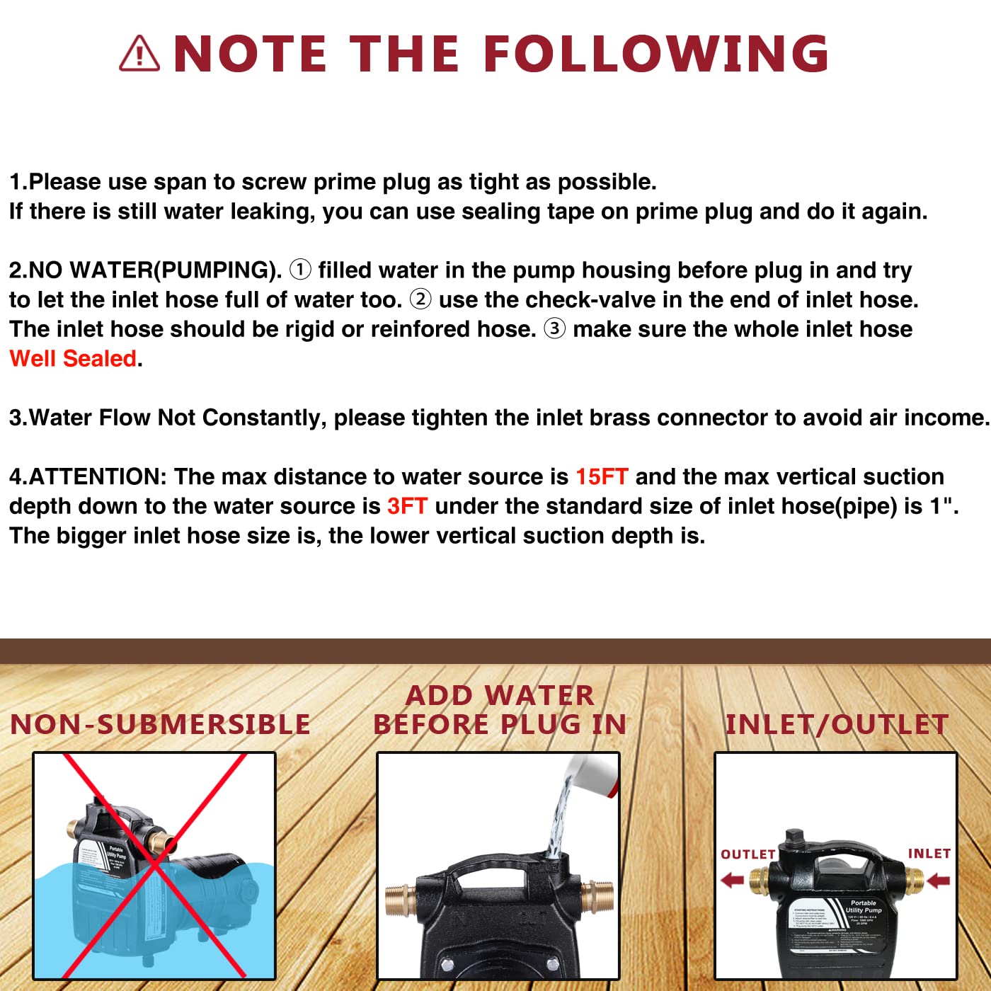 EXTRAUP 115Volt 1/2HP 1500 GPH Heavy Duty High Pressure Cast Iron Casing Water Transfer Utility Pump With Brass Connectors and Suction Strainer