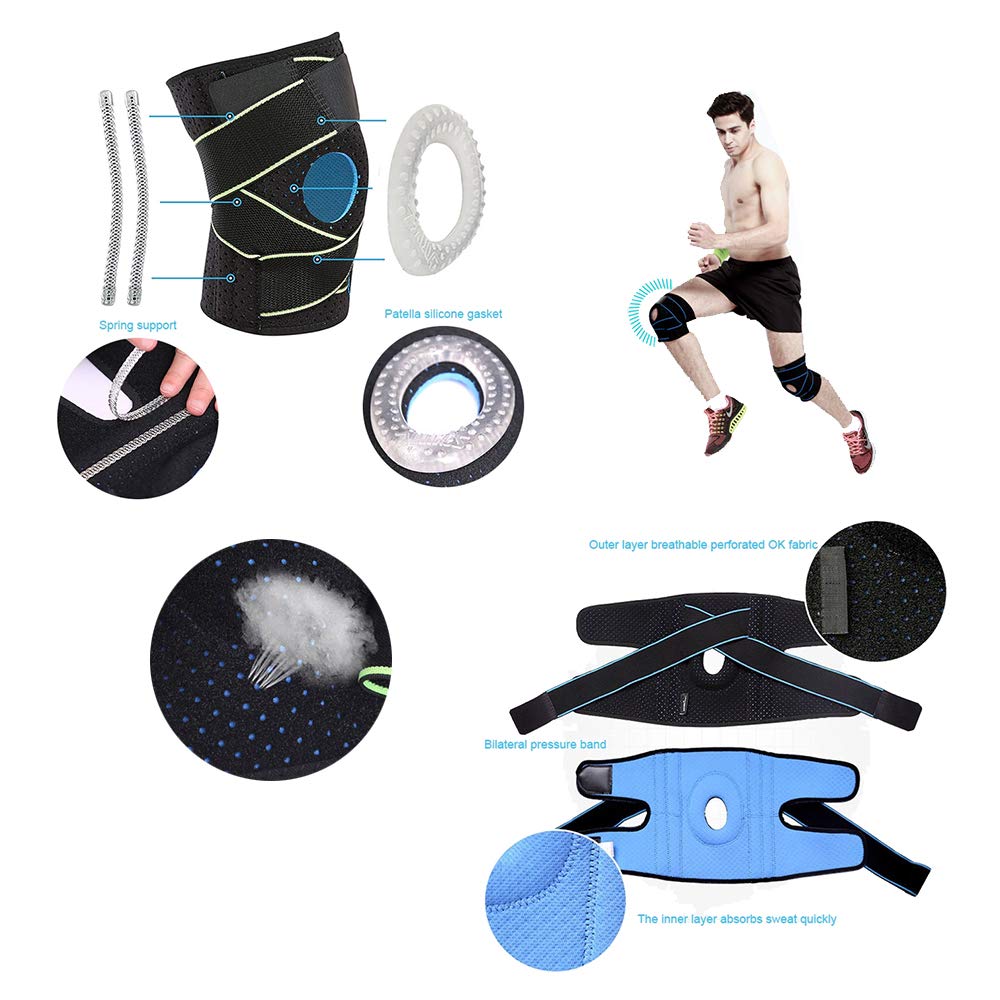 Fay Bless Knee Braces for Knee Pain for Men & Women with Elastic Strap for Running, Hiking, Arthritis, ACL, Meniscus Tear, Sports (1 PCS,Blue)