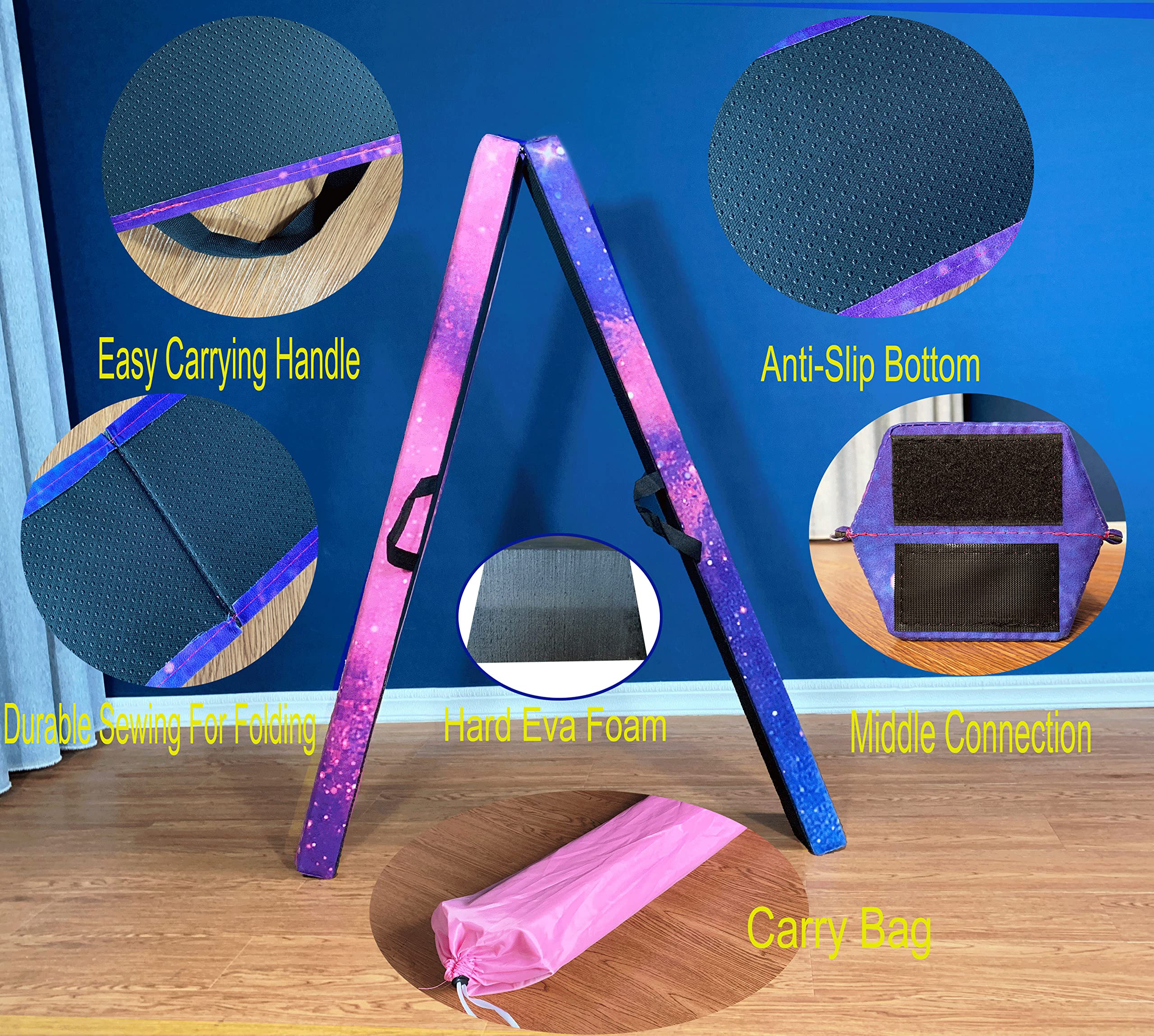 FC FUNCHEER Foldable Gymnastics Beam for Kids,6FT/9FT Floor Balance Beam,Non-Slip Base,Faux Suede Cover with Carrying Bag and Handles