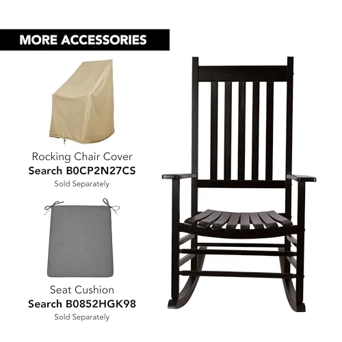 Shine Company Vermont Porch Rocker, High Back Wood Rocking Chair, Black