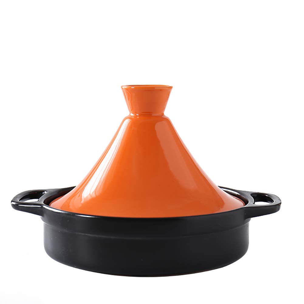 WJXBoos Ceramic Casserole Steamer Braiser Pan Healthy Saucepan Earthen Pot for Braising Slow Cooking,Moroccan Tagine Pot with Lid Orange 1.3quart