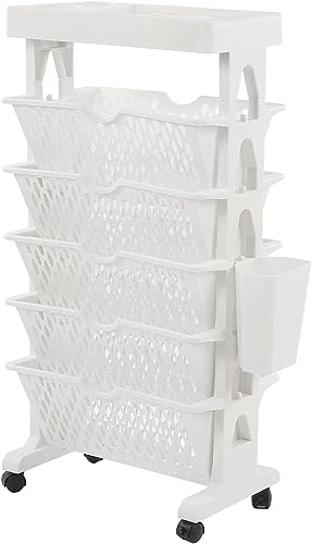 FBITE Movable Bookshelf Cart, Rolling Utility Cart 6 Tier Large Capacity Thickened Multifunctional Rolling Book Rack Storage Trolley Rolling Bookshelf with Wheel for Deskside Living