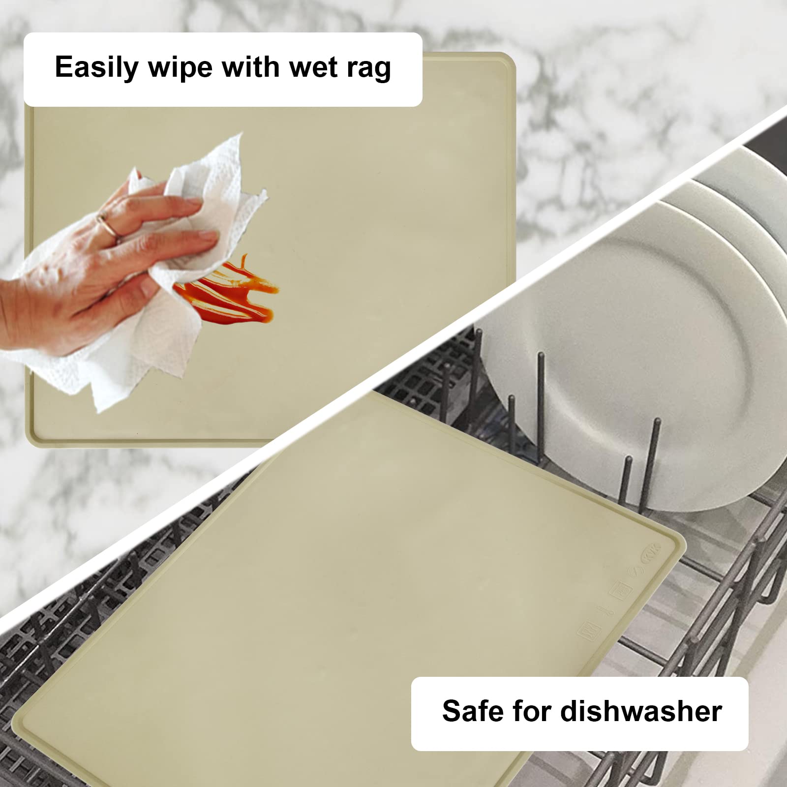 KVK 20×16in Large Silicone Placemats for Adults Babies Toddlers Kids - Food-Grade Silicone Table Mat - Universal for Kitchen Countertop Pastry Rolling Dough 2Pack Cool Grey